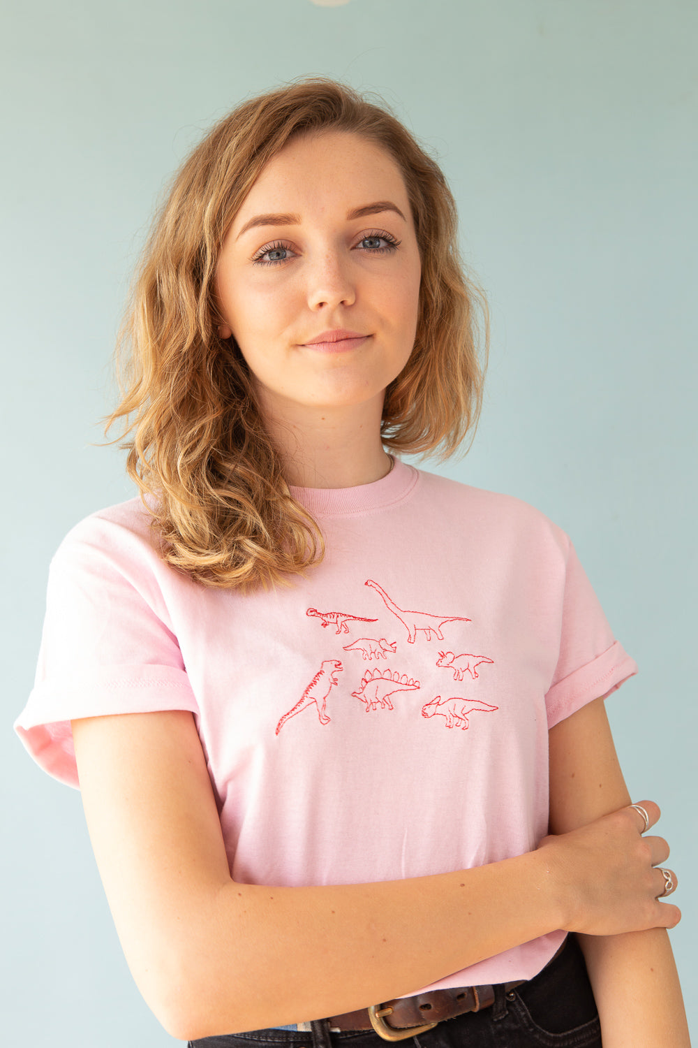 Multi dinosaur embroidered organic t-shirt, – Emma Warren ltd