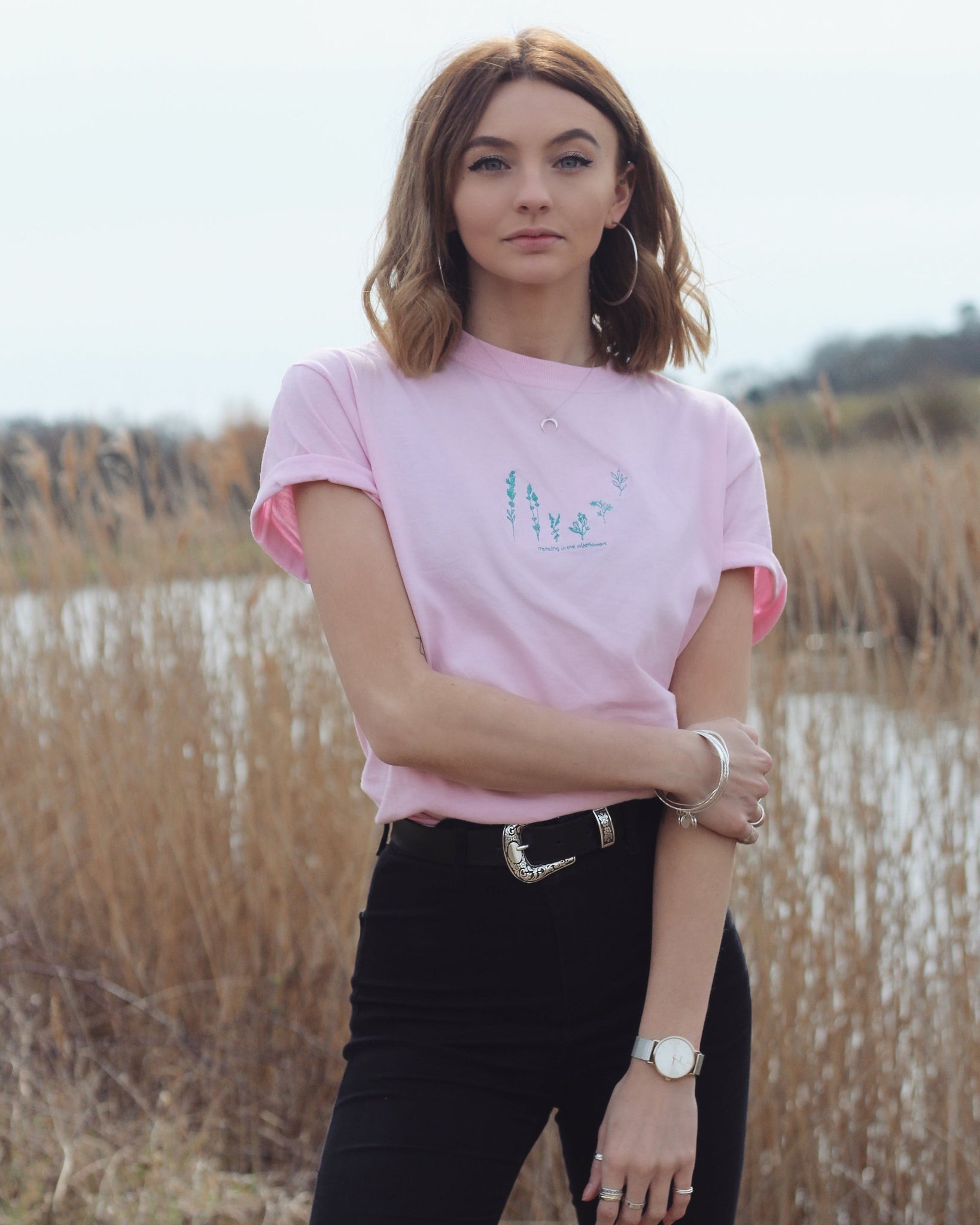 Dancing wildflower embroidered slogan organic t-shirt. – Emma Warren ltd