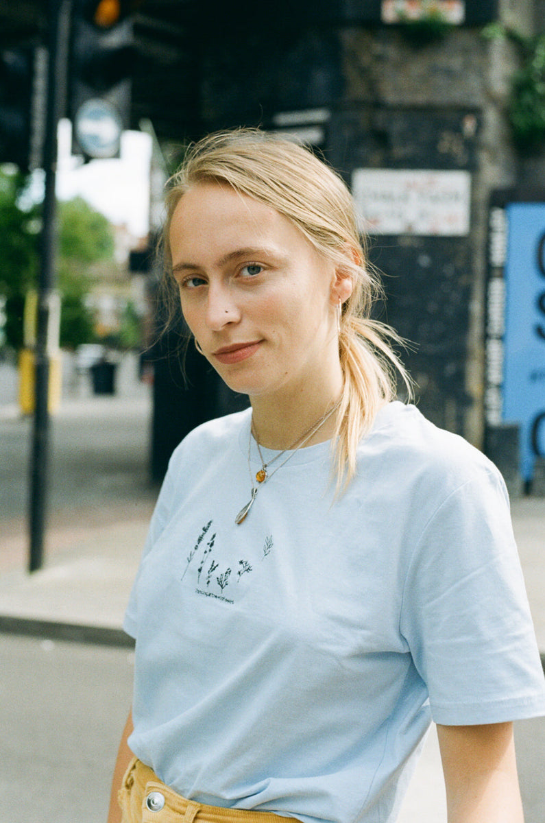 Dancing wildflower embroidered slogan organic t-shirt. – Emma Warren ltd