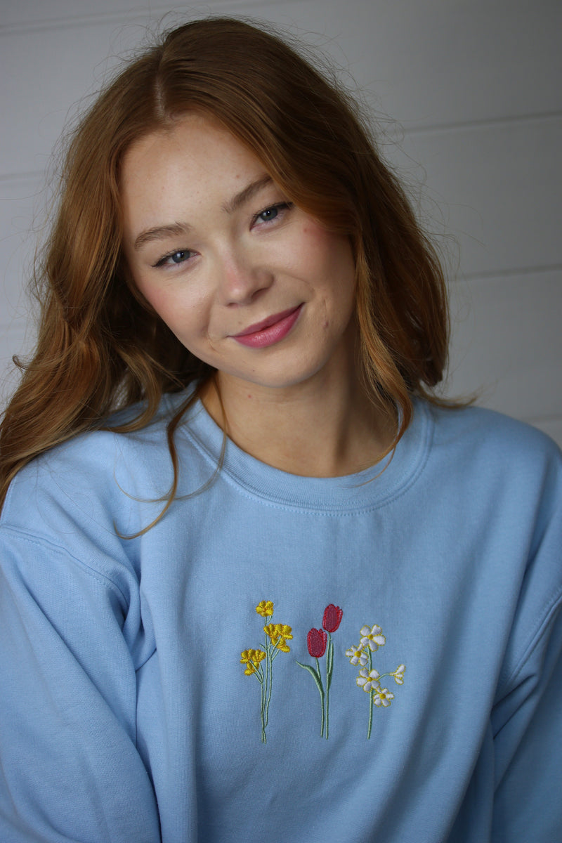 Embroidered Floral ' have a nice day ' back sweater – Emma Warren ltd
